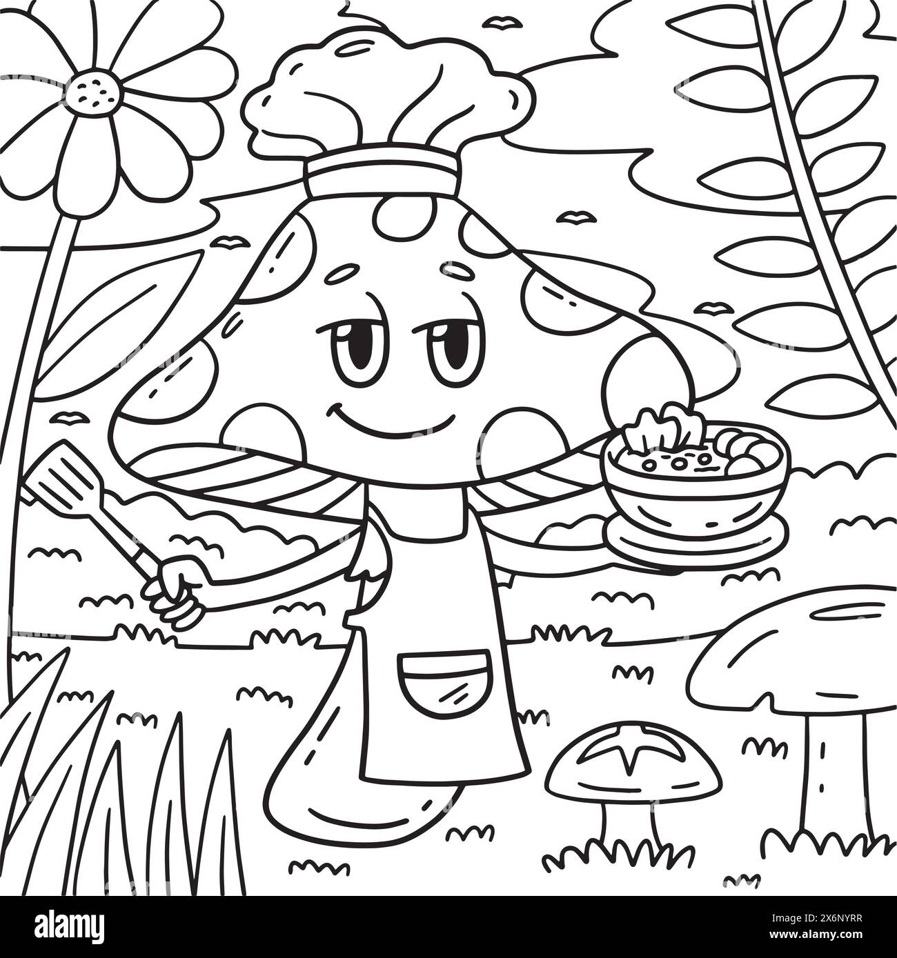 Mushroom Chef Coloring Page for Kids Stock Vector Image & Art - Alamy