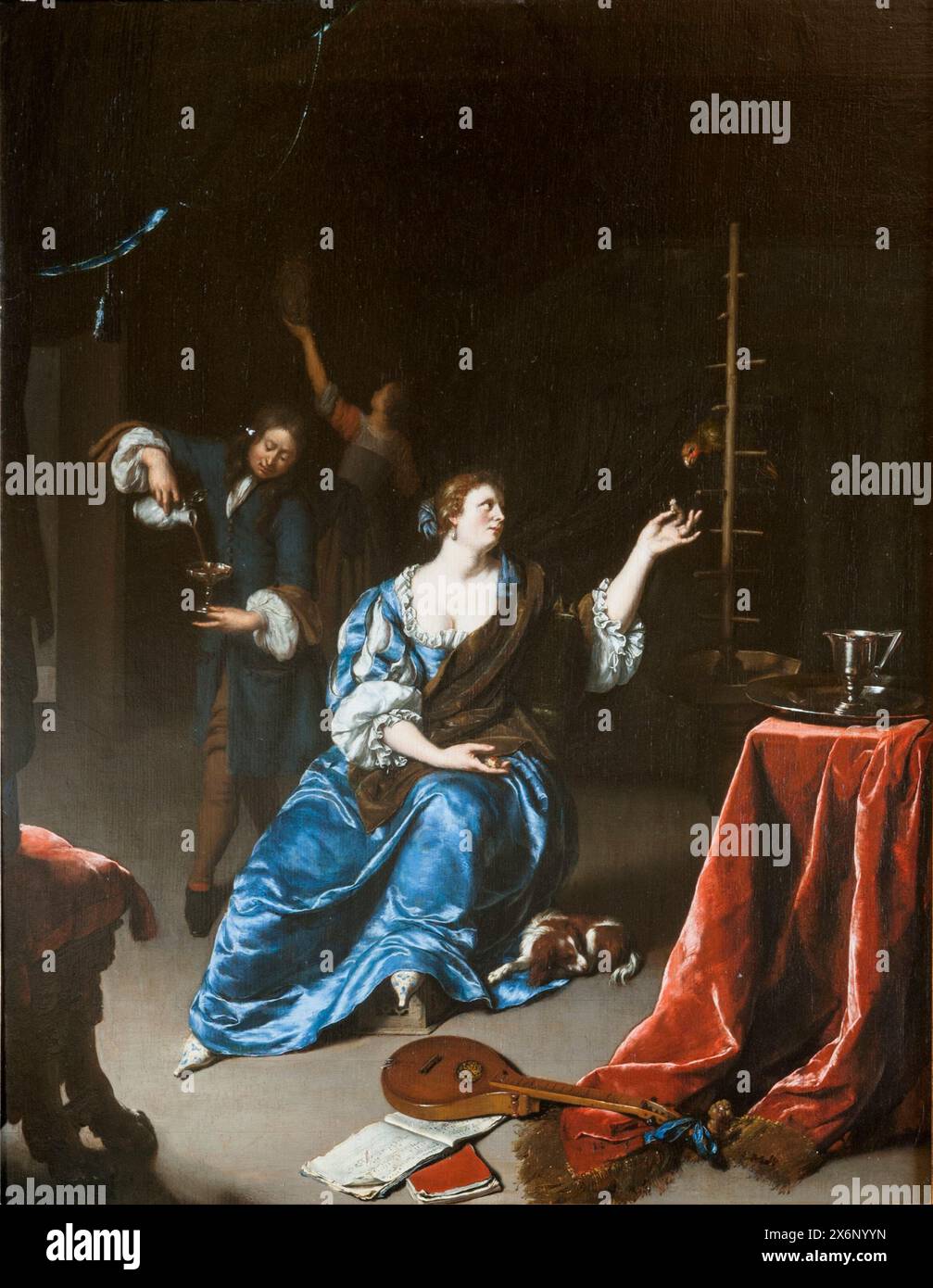 Lady with Parrot (1685) Willem van Mieris Stock Photo - Alamy