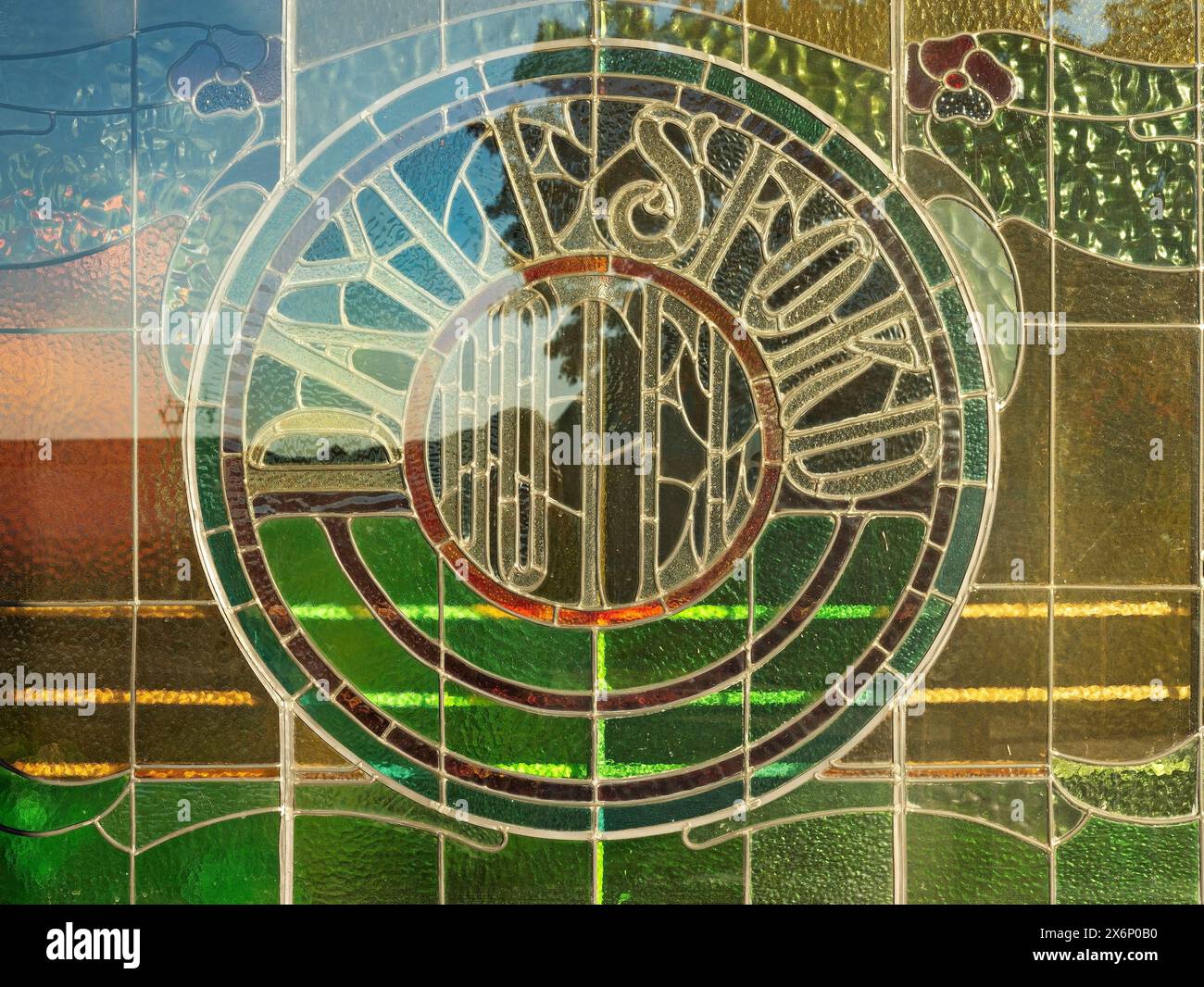 Daylesford Australia / Close up detail of stained glass window of the ...