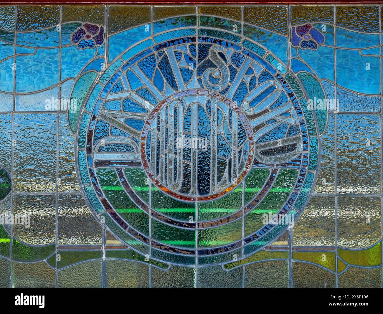 Daylesford Australia / Close up detail of stained glass window of the ...