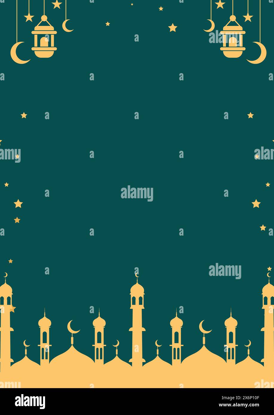 Elegant Green Poster Illustrations with Islamic Frame Motifs: Artistic ...