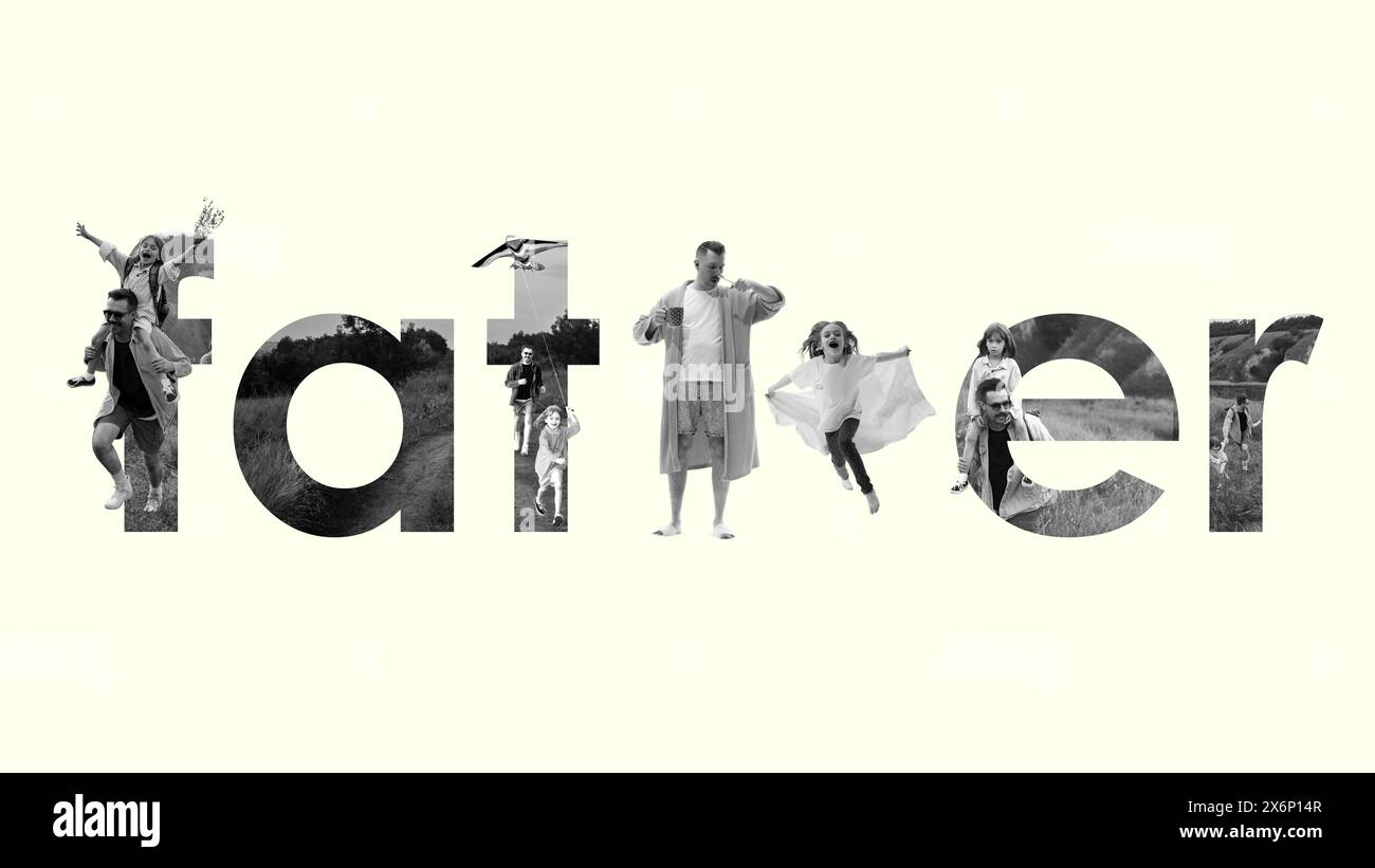 Creative collage with where word father filled with monochrome images ...