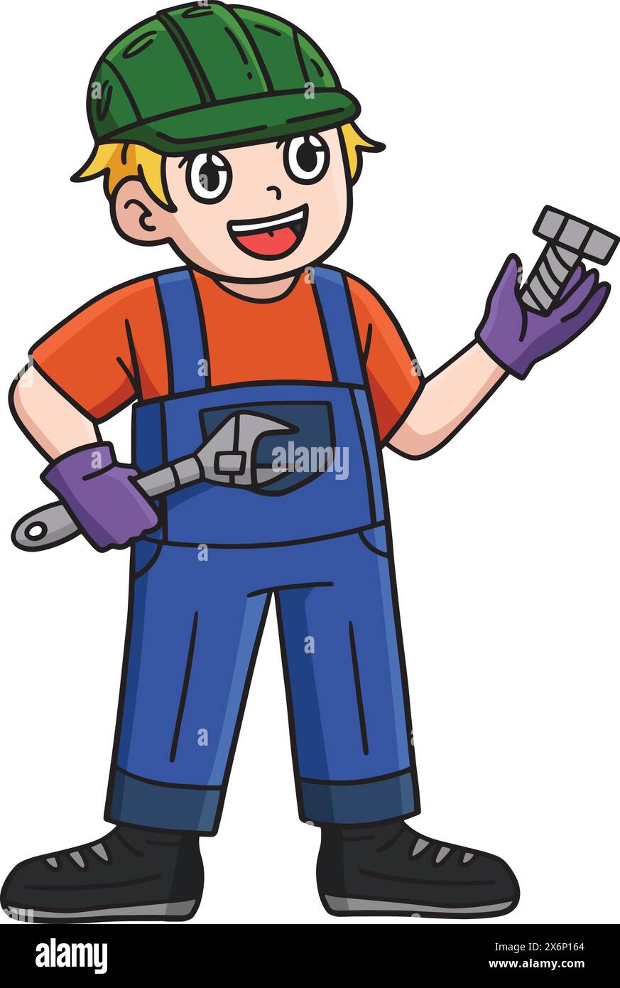 Construction Worker Wrench Bolt Cartoon Clipart Stock Vector Image ...