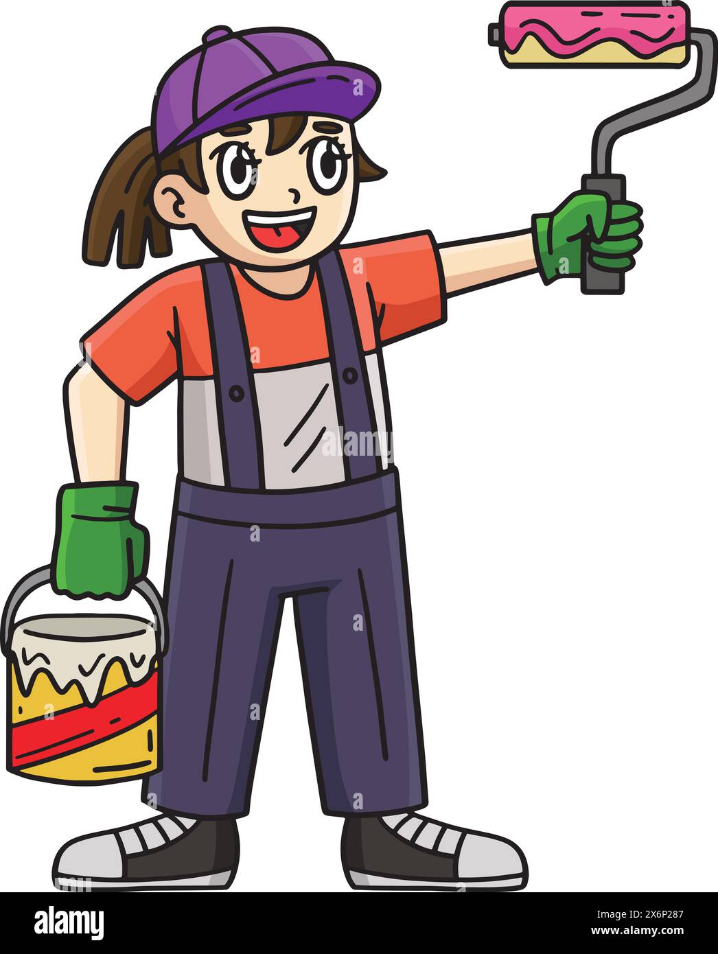Construction Painter Paint Roller Cartoon Clipart Stock Vector Image ...