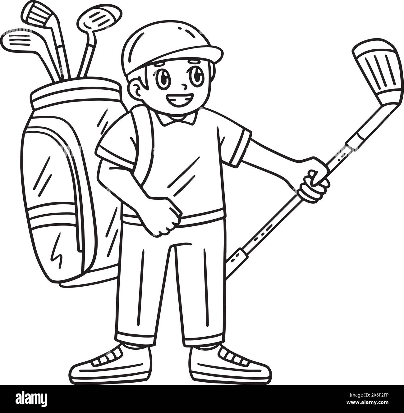 Golf Caddie with a Club Isolated Coloring Page Stock Vector Image & Art ...