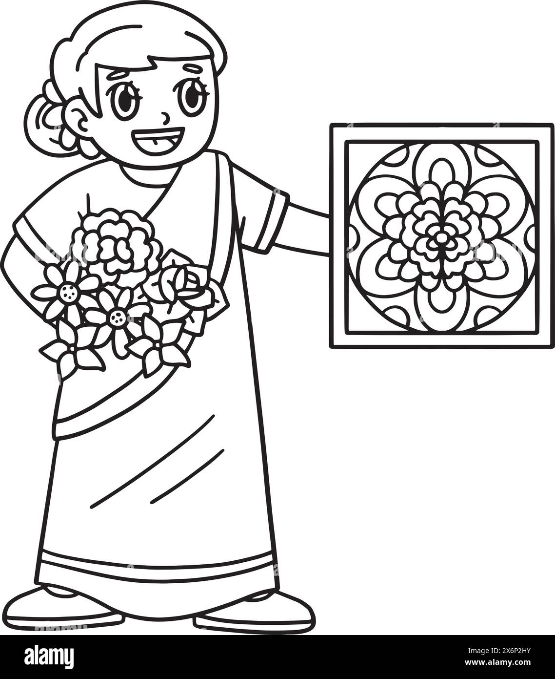 Diwali Girl with Flowers for Rangoli Isolated Stock Vector Image & Art ...