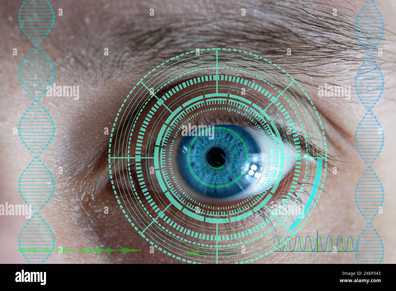 male blue eye close-up, human bionic, neuroprosthetic eye, cutting-edge ...