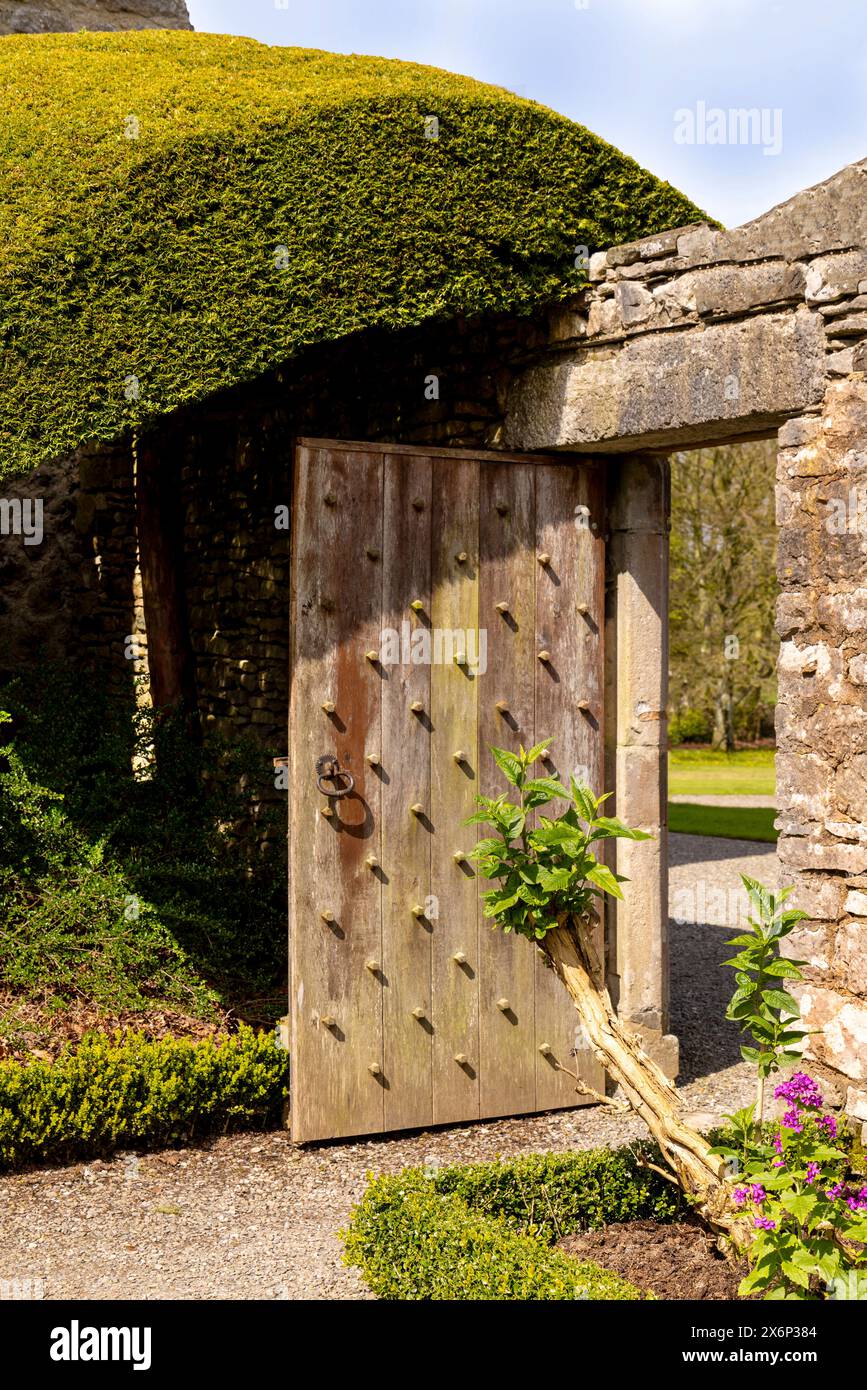 Entrance via an aged, studded oak door to the Topiary Gardens of Levens ...