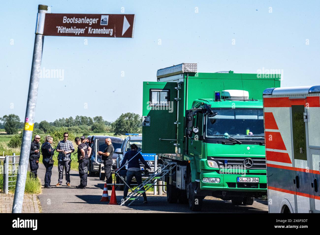 Kranenburg, Germany. 16th May, 2024. Emergency vehicles stand on the ...