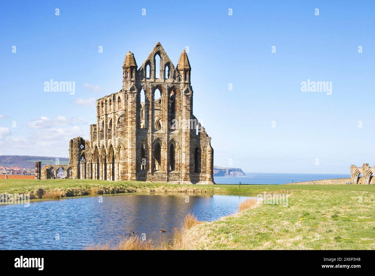 historic whitby abbey on the headland overlooking whitby in north ...