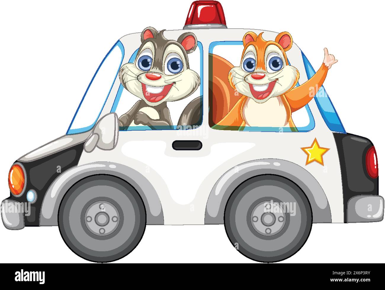 Two cartoon squirrels enjoying a ride in a cop car Stock Vector Image ...