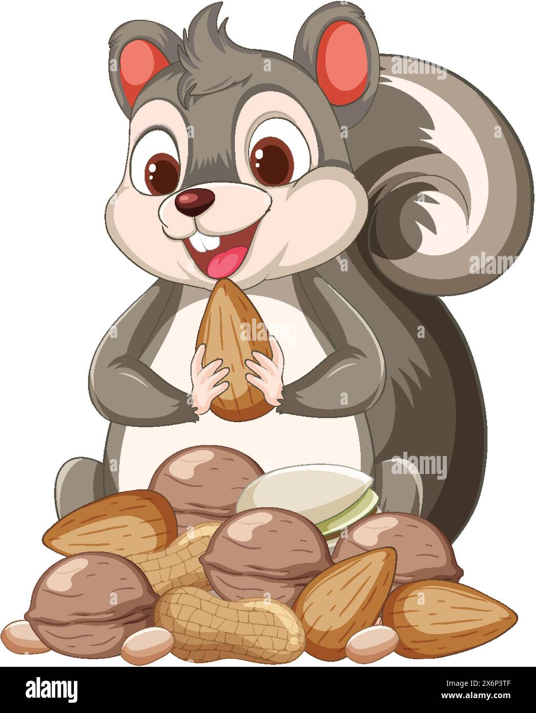 Cartoon squirrel enjoying a pile of nuts Stock Vector Image & Art - Alamy