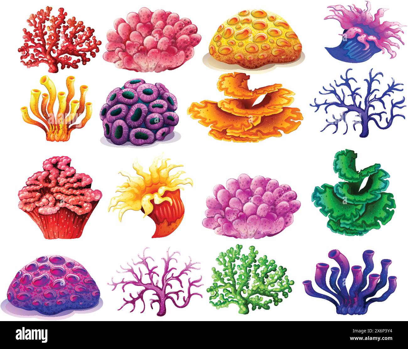 Vibrant vector illustrations of various coral types Stock Vector Image ...