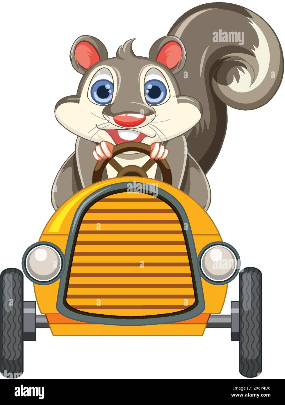 Cute squirrel cartoon character driving a yellow car Stock Vector Image ...