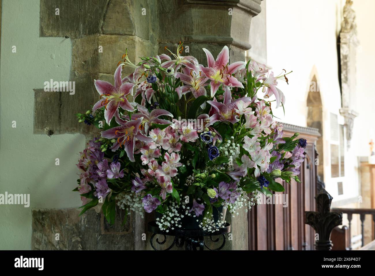 Floral display in a church, UK Stock Photo - Alamy