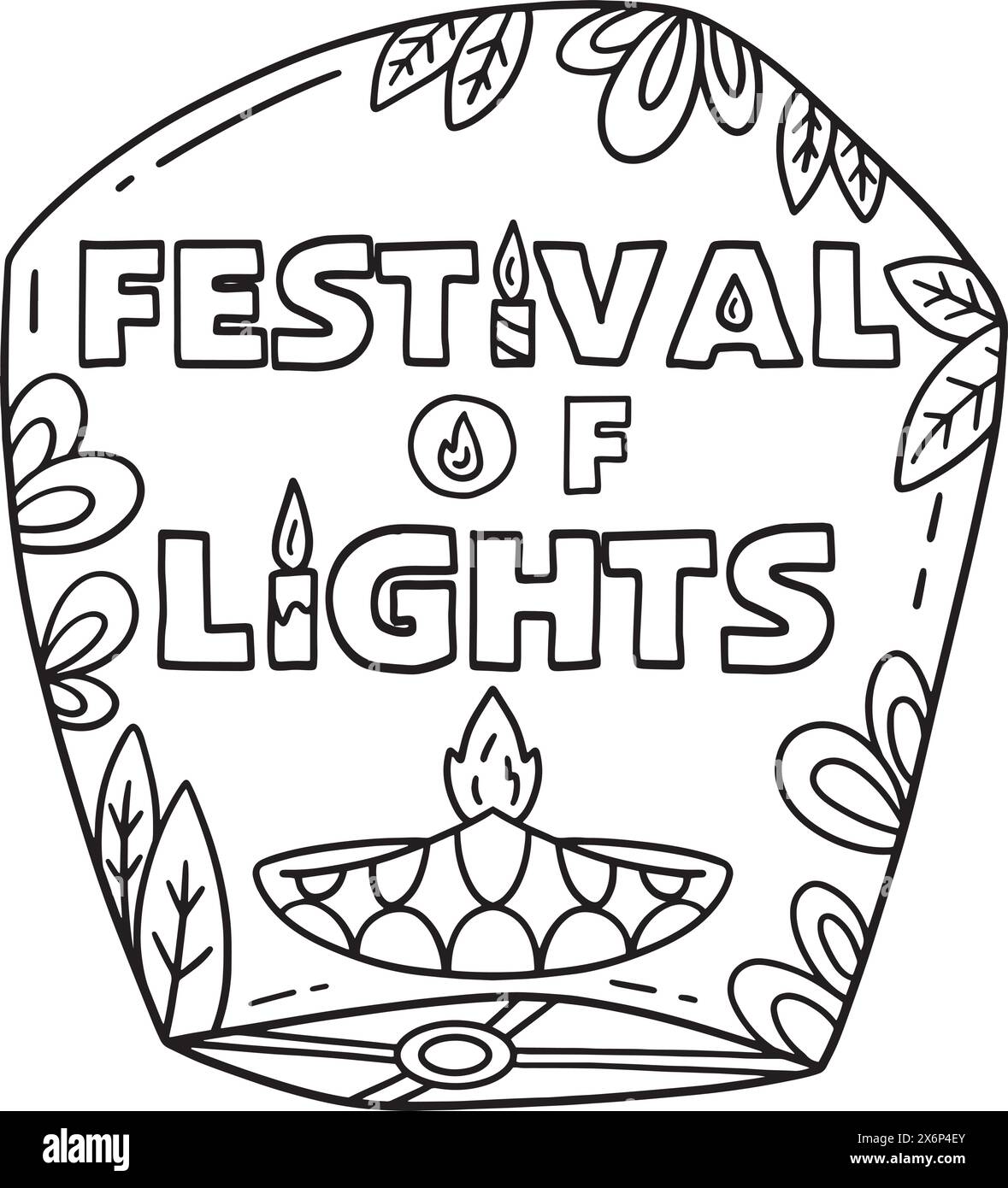 Diwali Festival of Lights Isolated Coloring Page Stock Vector Image ...