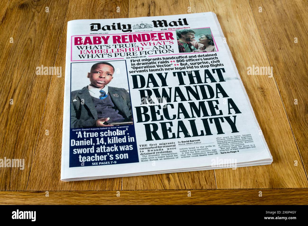 2 May 2024 headline in Daily Mail is Day That Rwanda Became a Reality ...