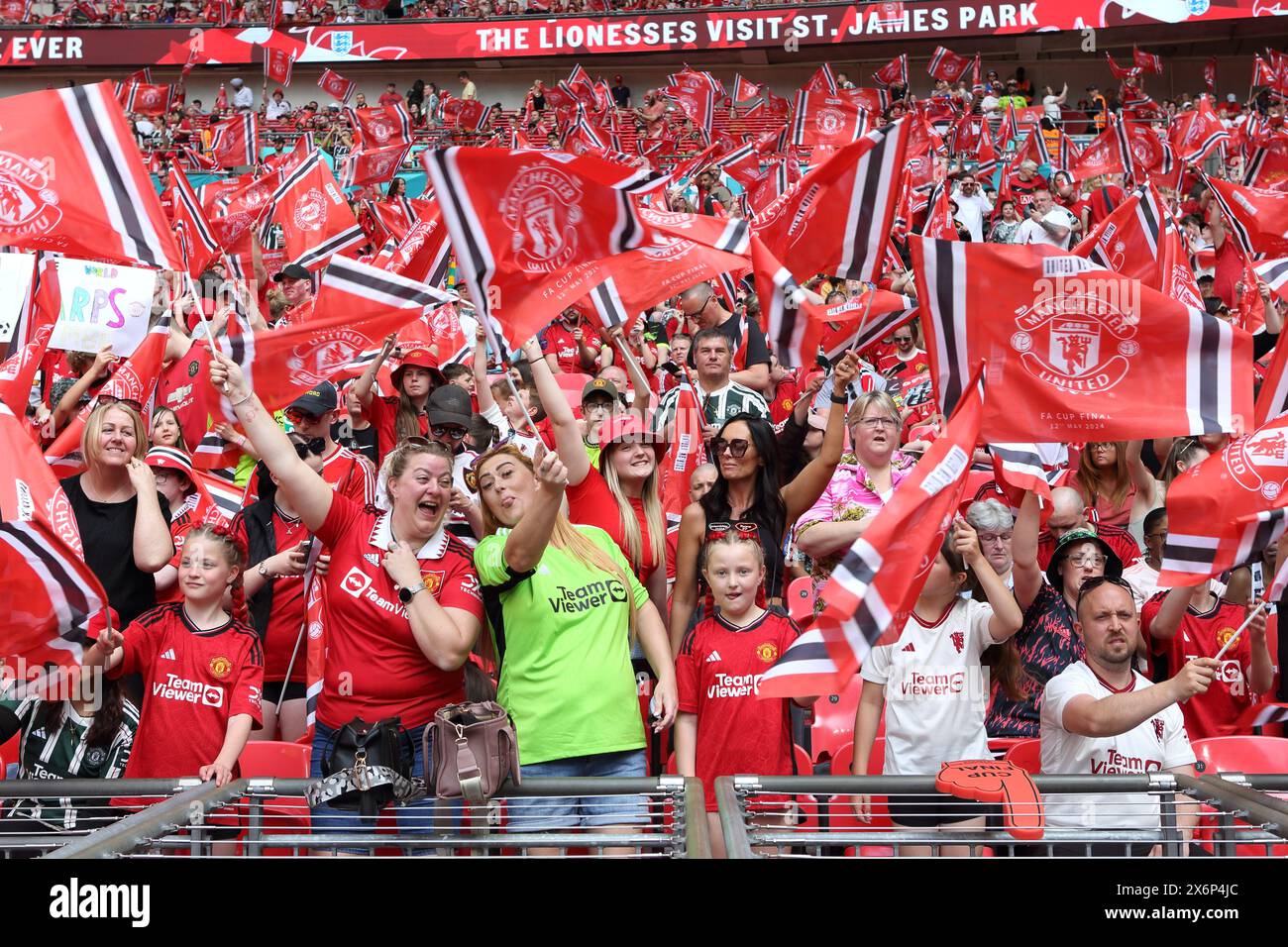 Manchester United women fans with red flags Adobe FA Women's Cup final ...