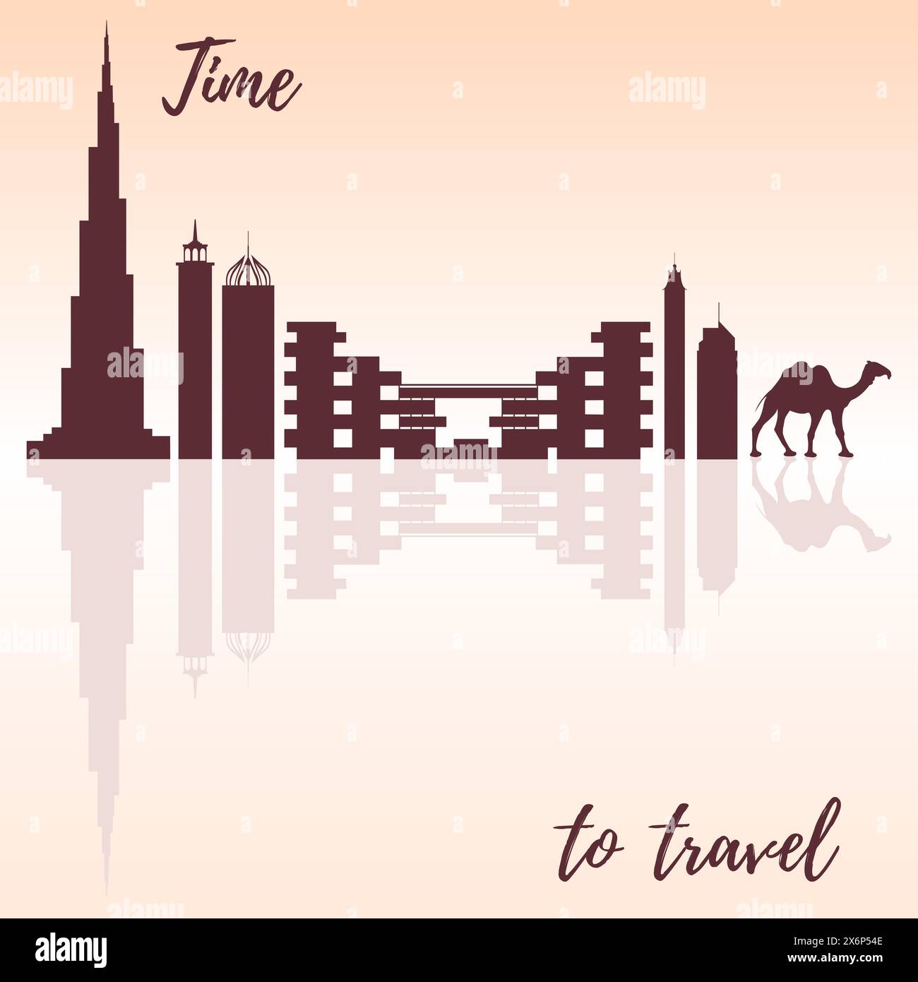 United Arab Emirates skyscrapers silhouette. Dubai buildings, hotels ...