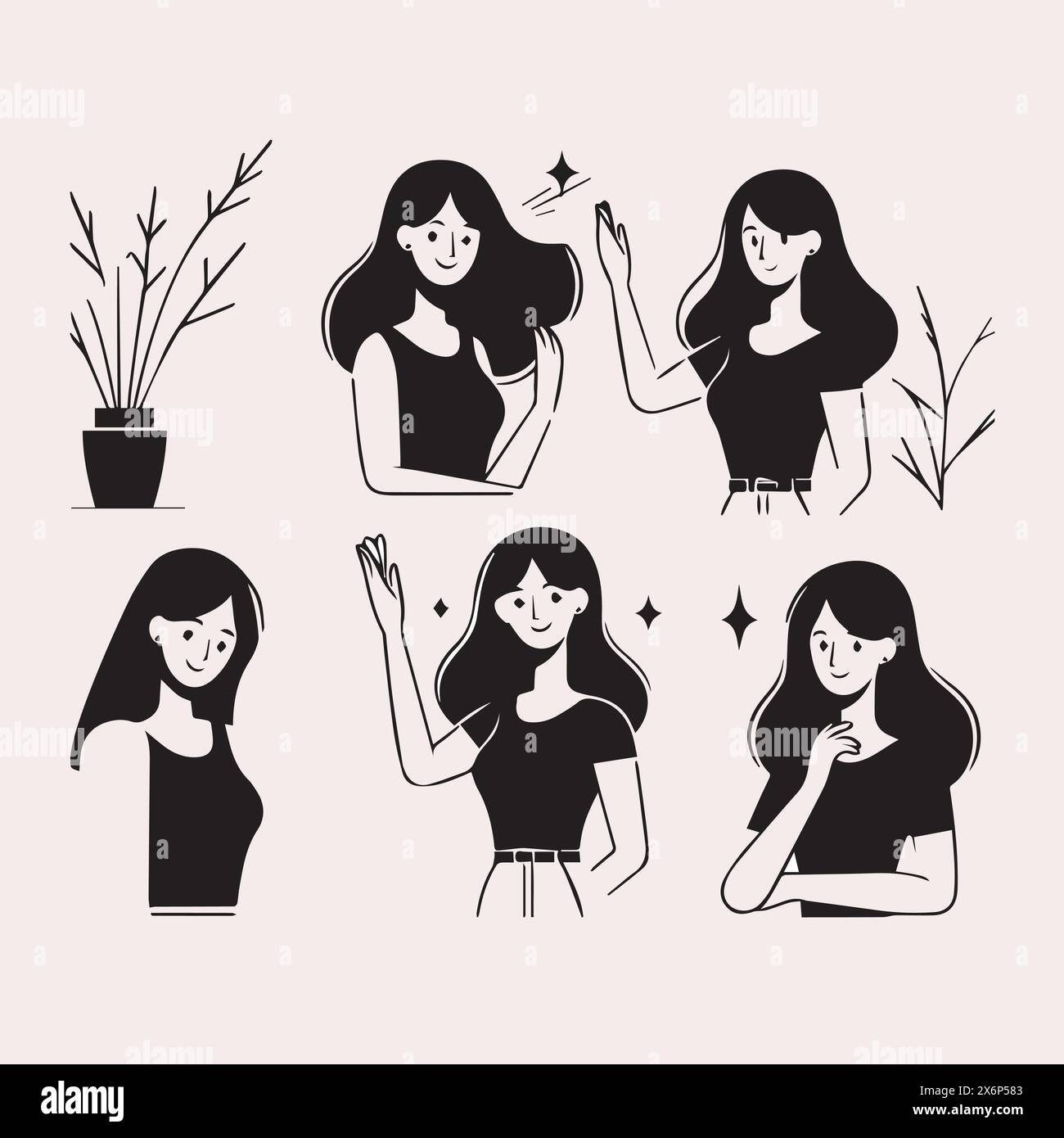 Diverse Silhouette Illustrations Of Women Artistic Expressions In Various Characters Poses 