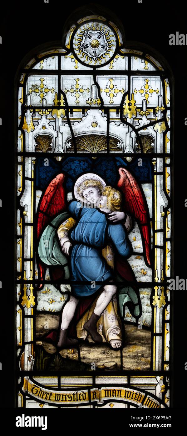 There wrestled a man with him stained glass, St. Peter and St. Clare ...