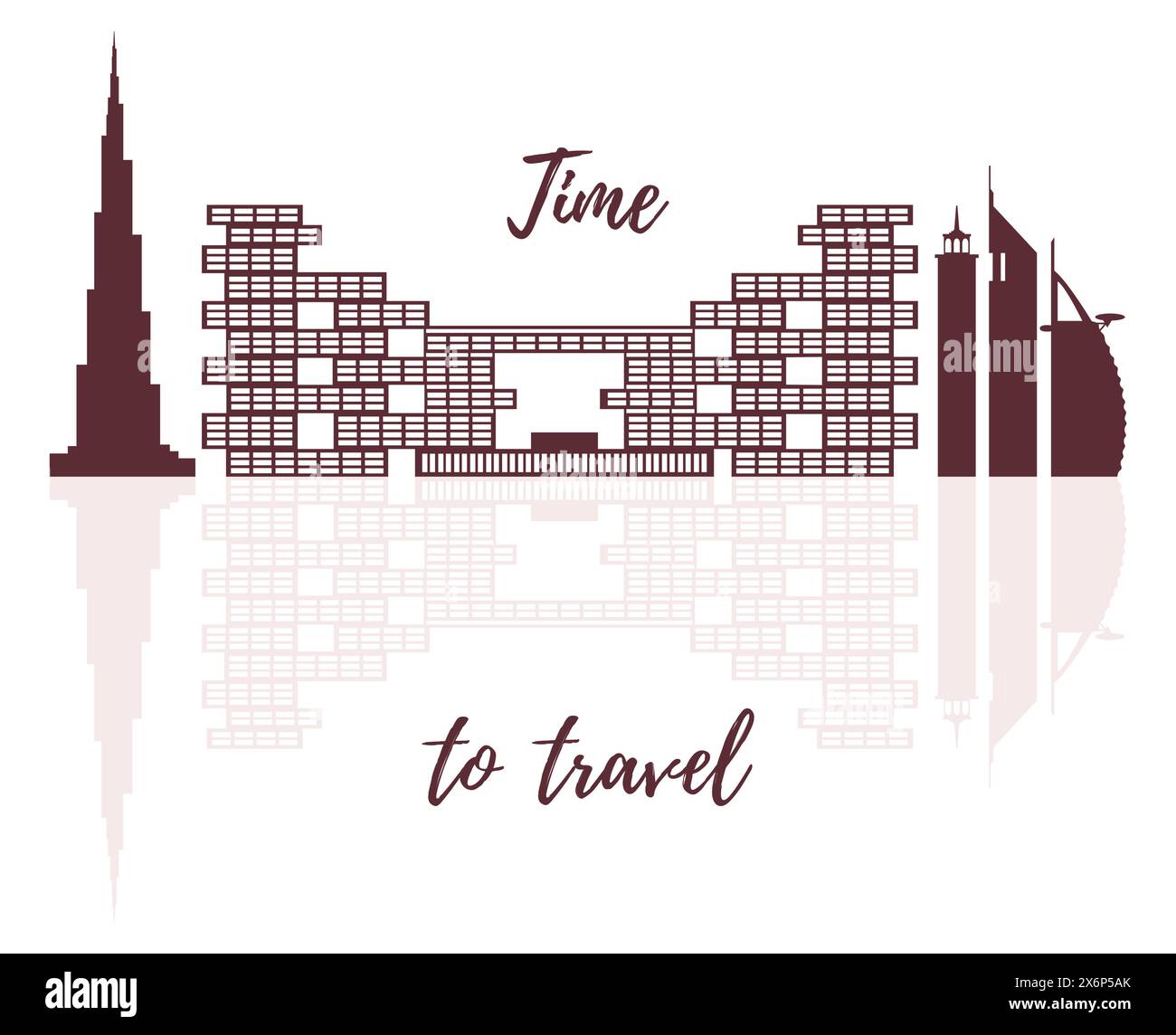 United Arab Emirates skyscrapers silhouette. Dubai buildings, hotels ...