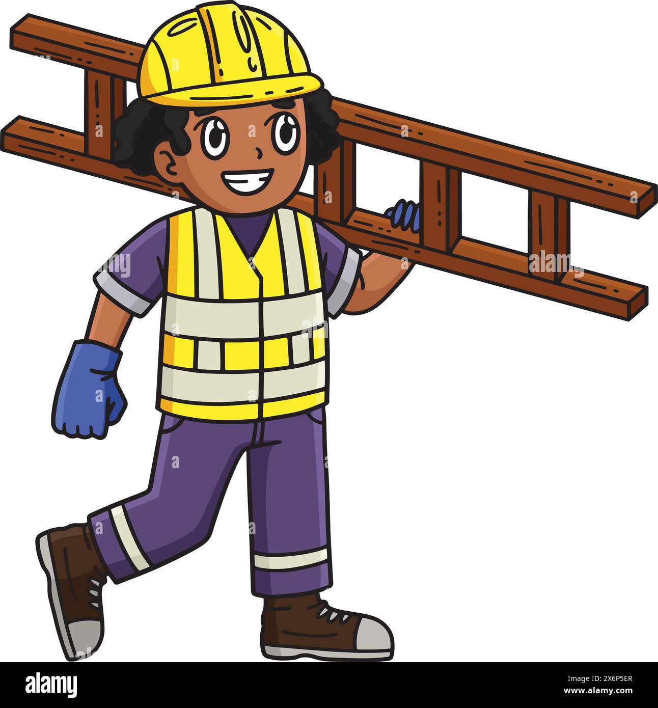 Construction Worker with a Ladder Cartoon Clipart Stock Vector Image ...