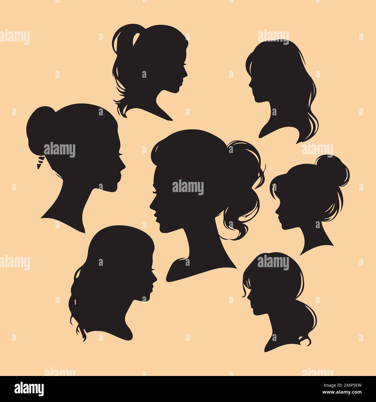 Elegant Silhouette Illustrations of Women's Hair: Artistic Designs ...