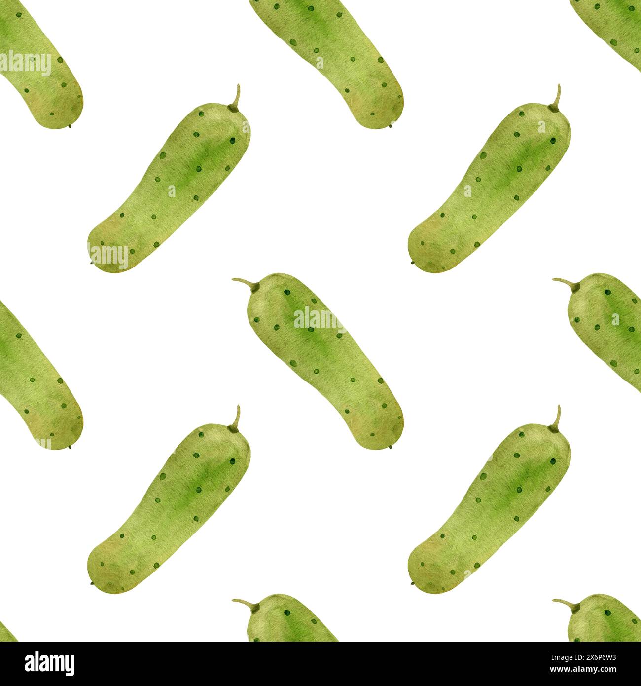 Seamless pattern with watercolor green cucumbers. Hand drawn ...