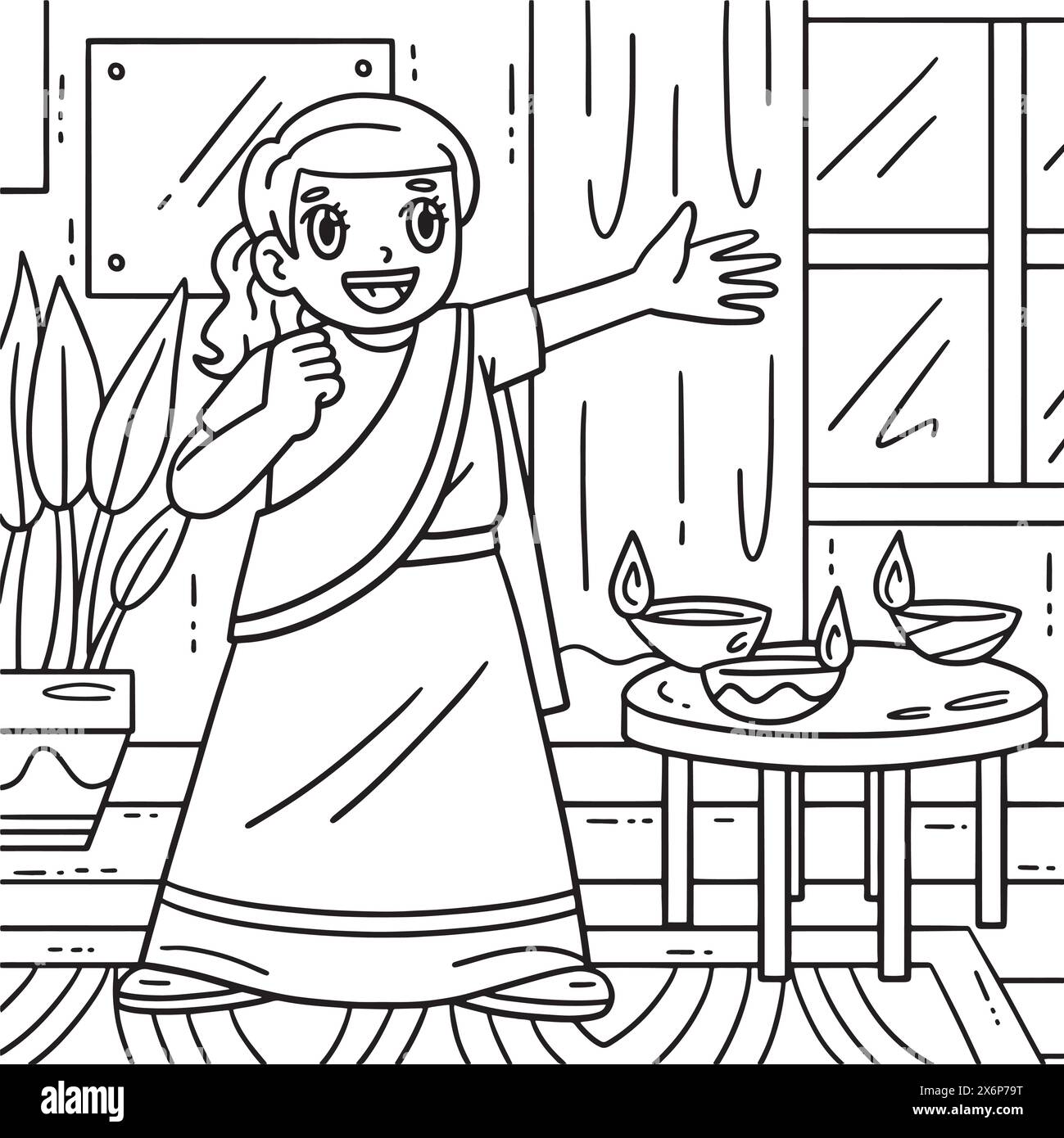 Diwali Child Singing Coloring Page for Kids Stock Vector Image & Art ...