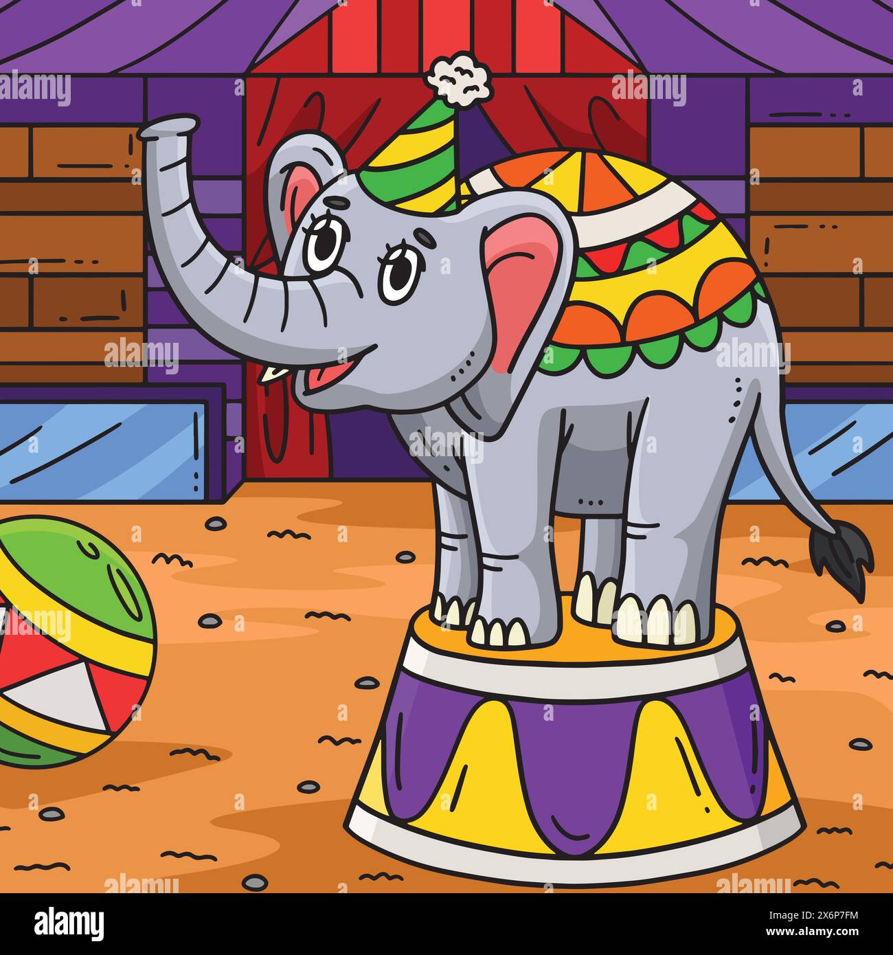 Circus Elephant On a Podium Colored Cartoon Stock Vector Image & Art ...