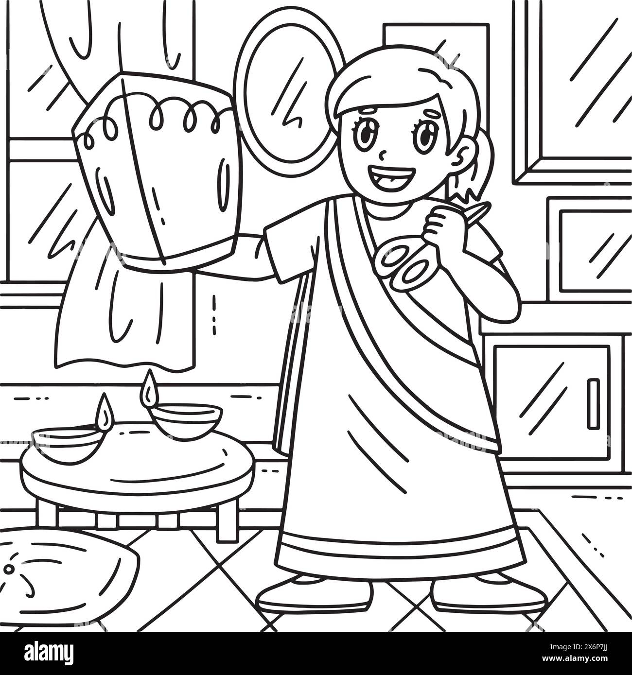 Diwali Child with Sky Lantern Coloring Page Stock Vector Image & Art ...