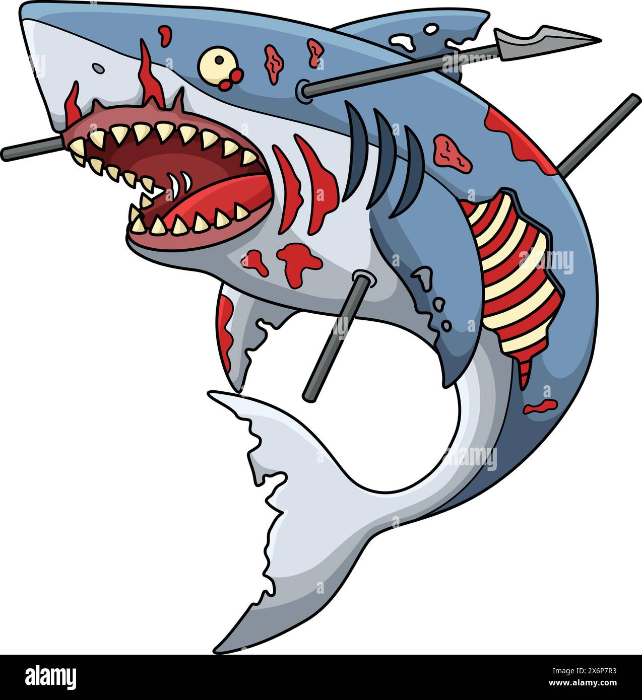 Zombie Shark Cartoon Colored Clipart Illustration Stock Vector Image ...