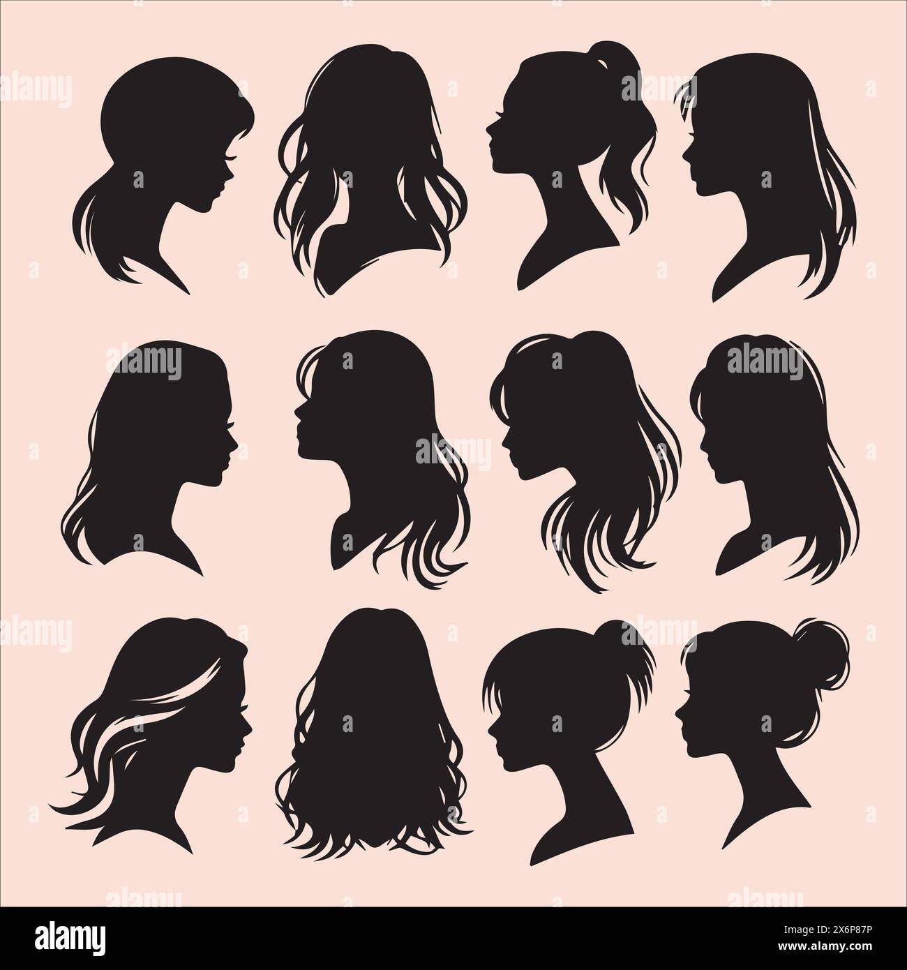 Elegant Silhouette Illustrations of Women's Hair: Artistic Designs ...
