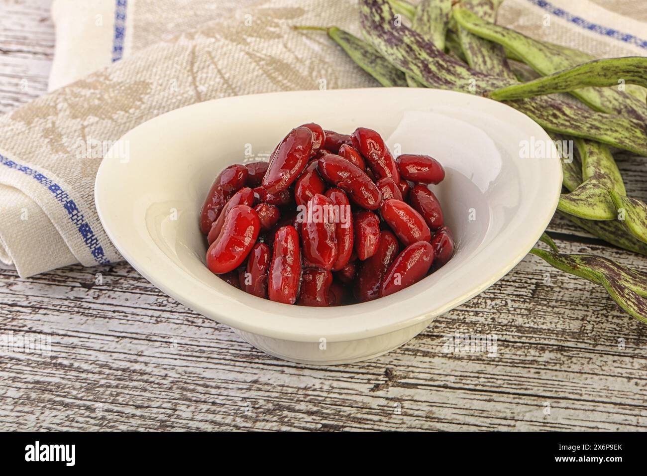 Baked red canned bean snack in the bowl Stock Photo - Alamy