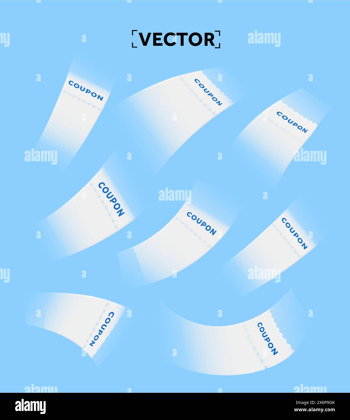 3d flying white coupons with motion blur, isolated on blue background ...