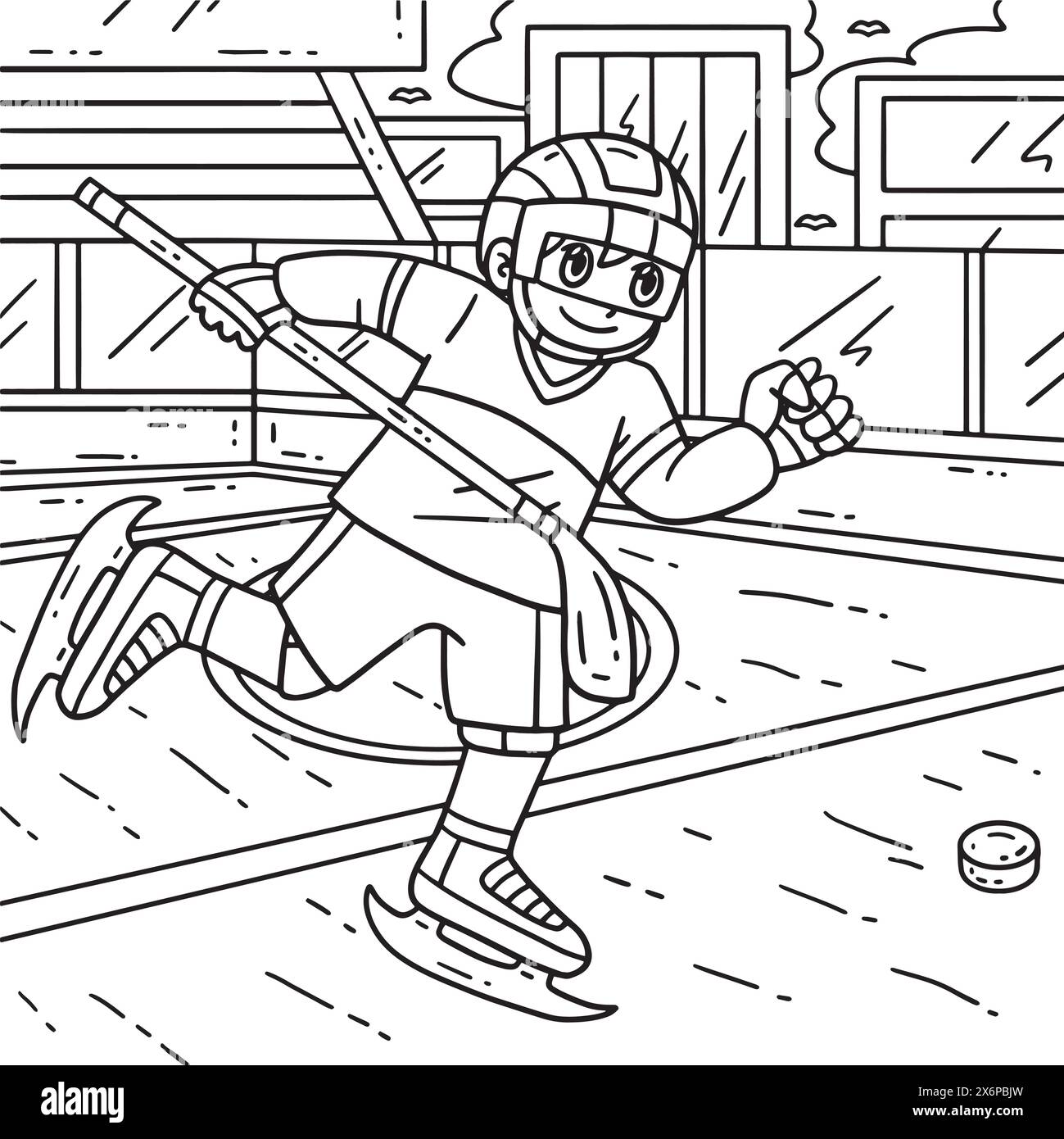 Ice Hockey Player Chasing Hockey Puck Coloring Stock Vector Image And Art Alamy