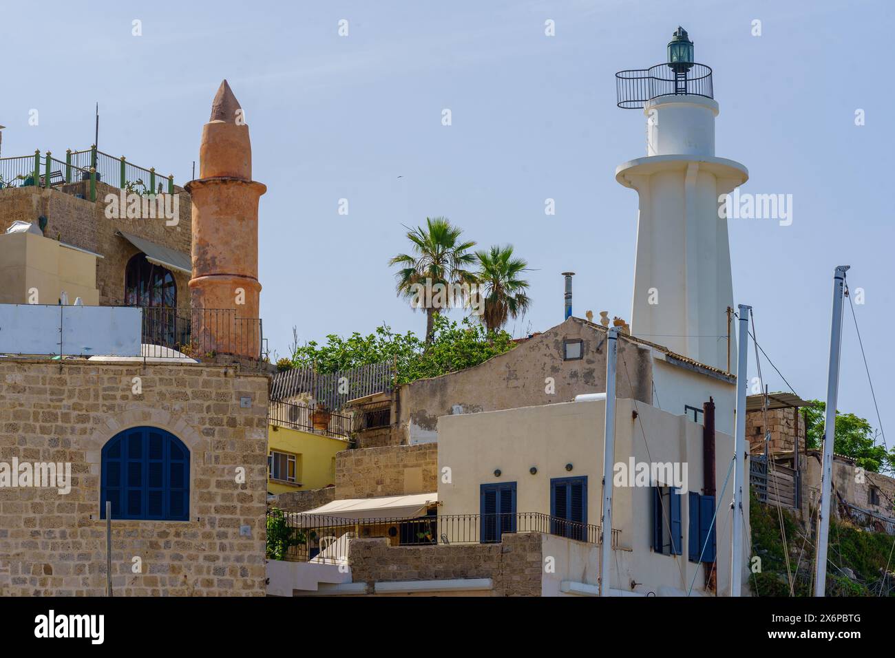 View of the lighthouse in the historic port of Jaffa, now part of Tel ...