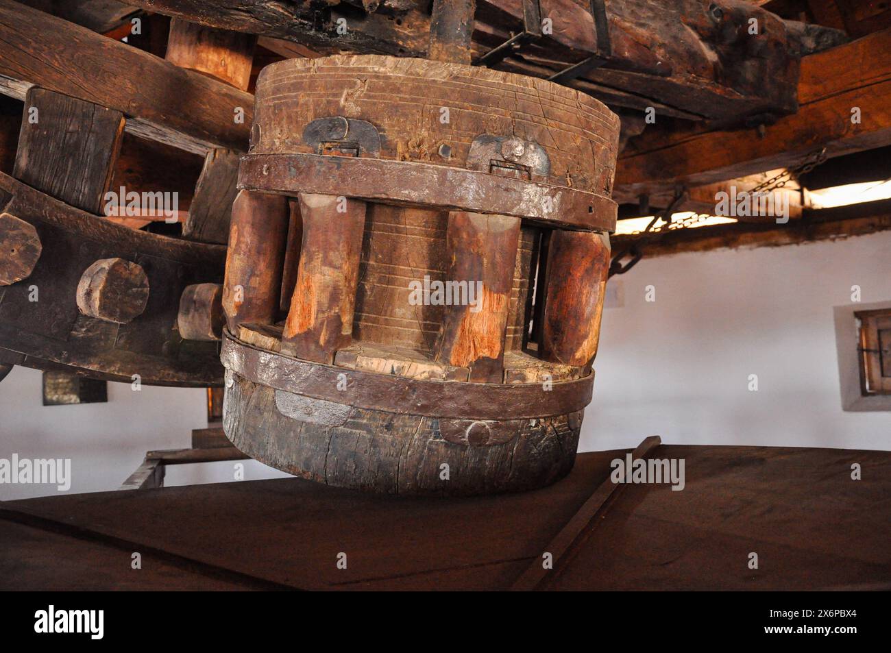 Traditional wooden wheel for grinding wheat in a mill, Campo de ...