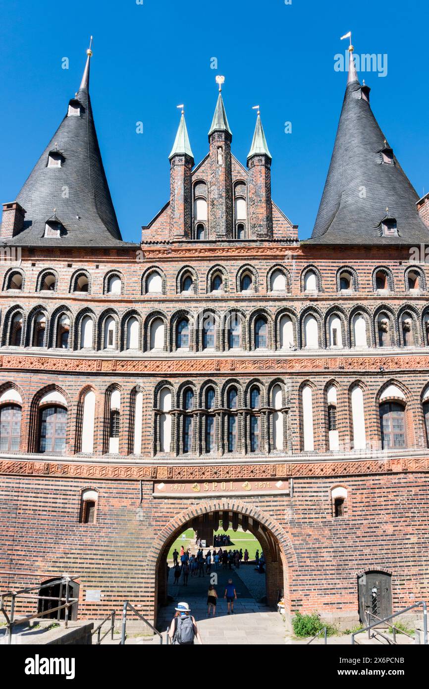 Lubeck, Germany-august 12, 2022:people near the Holstentor museum a ...