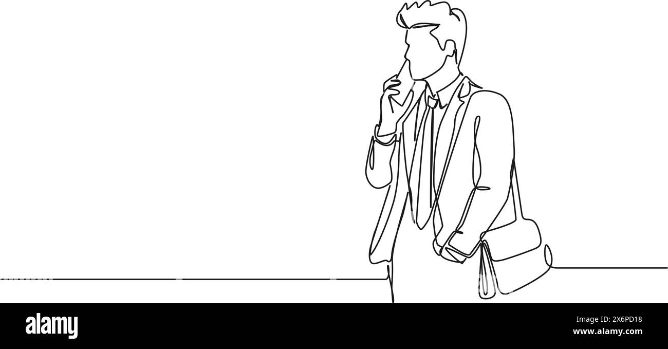 continuous single line drawing of young businessman talking on phone ...