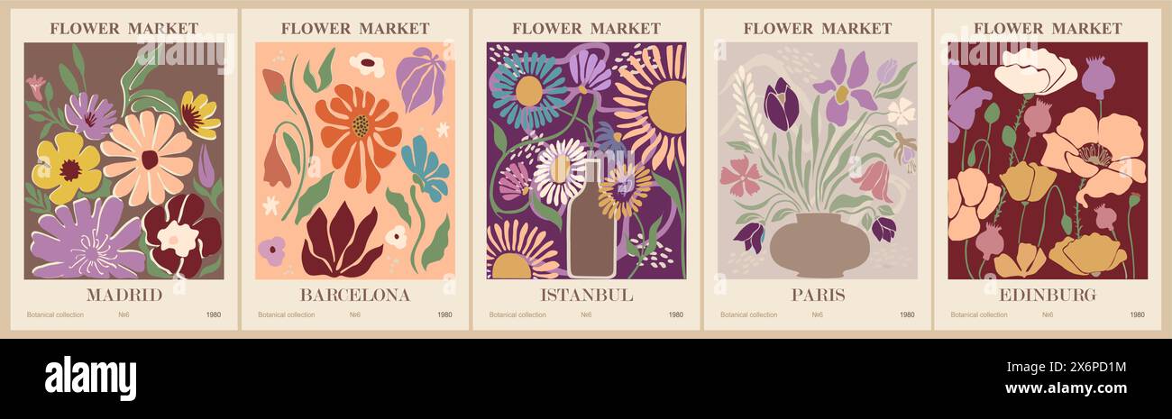 Set of abstract Flower Market vector art posters Stock Vector Image ...