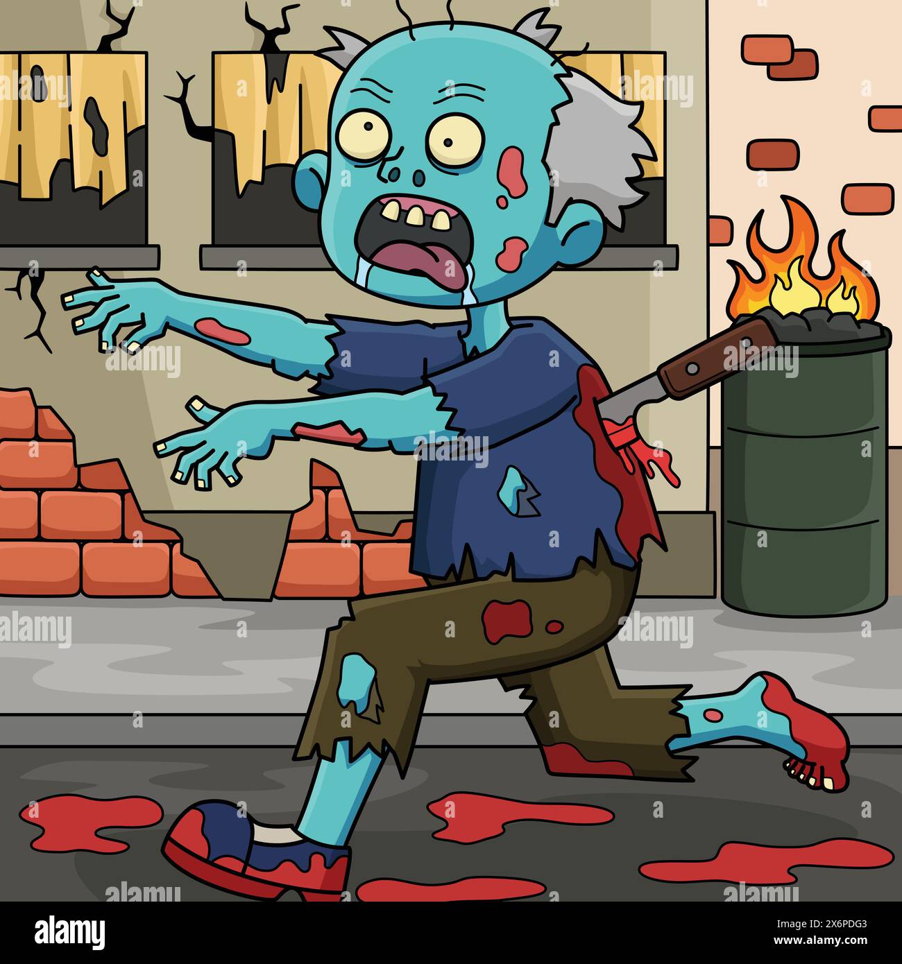Running Zombie Colored Cartoon Illustration Stock Vector Image & Art ...