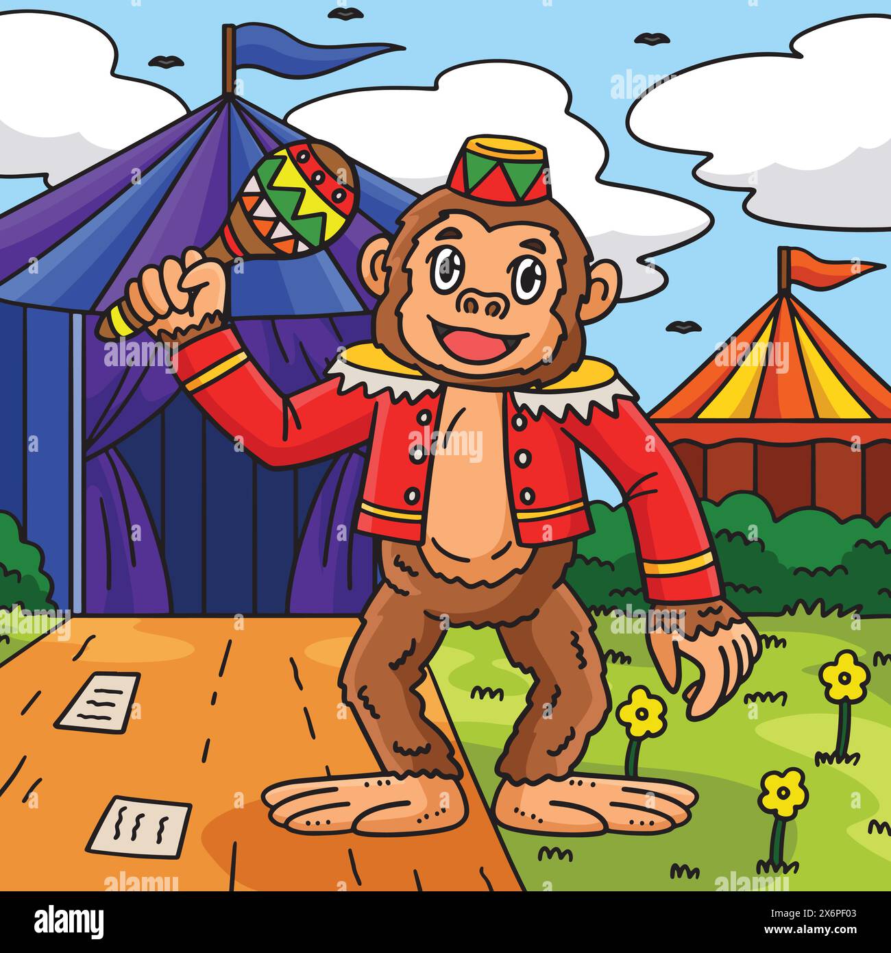 Circus Monkey With a Maracas Colored Cartoon Stock Vector Image & Art ...
