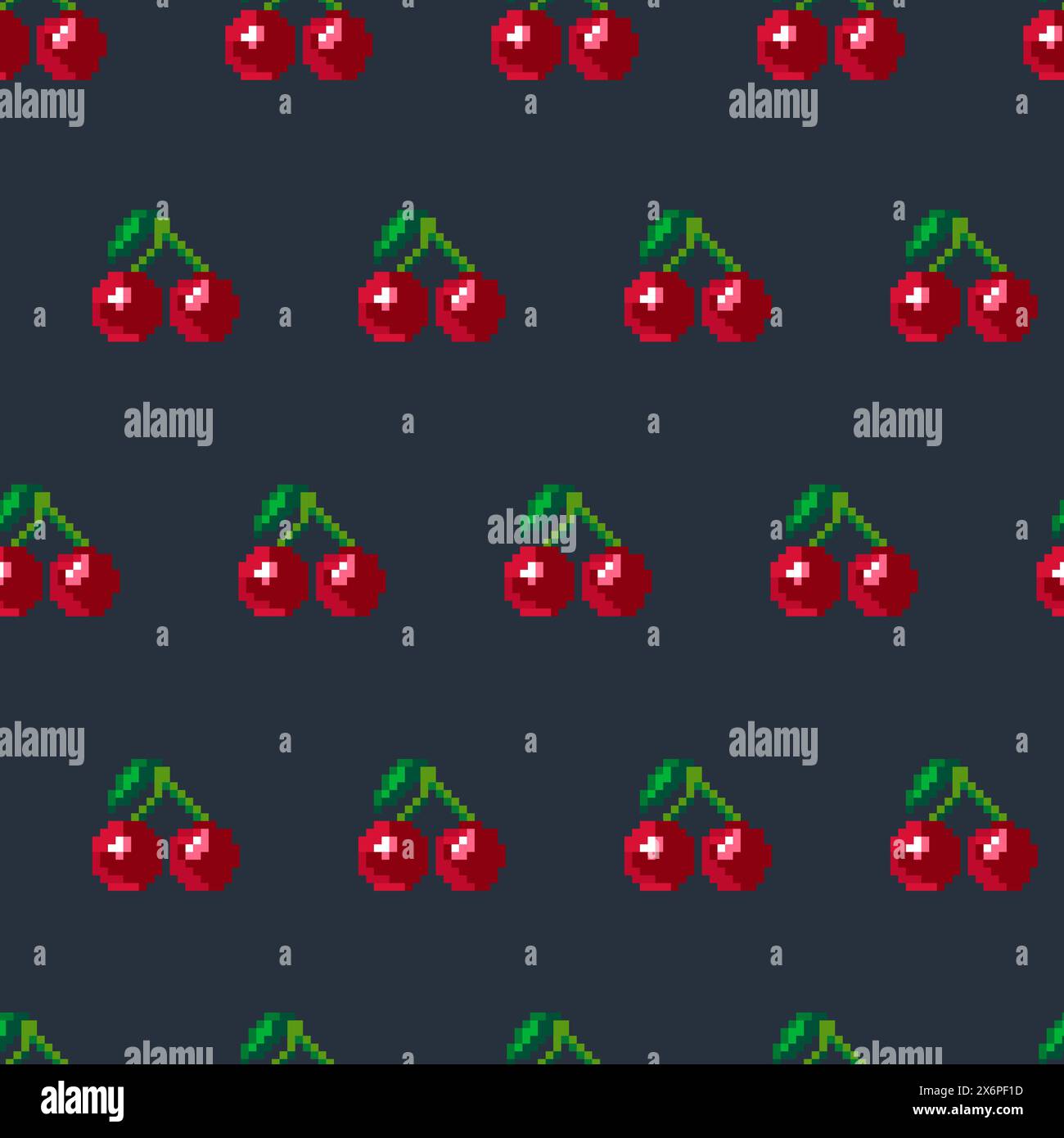 Seamless pattern with pixel art cherries hi-res stock photography and ...