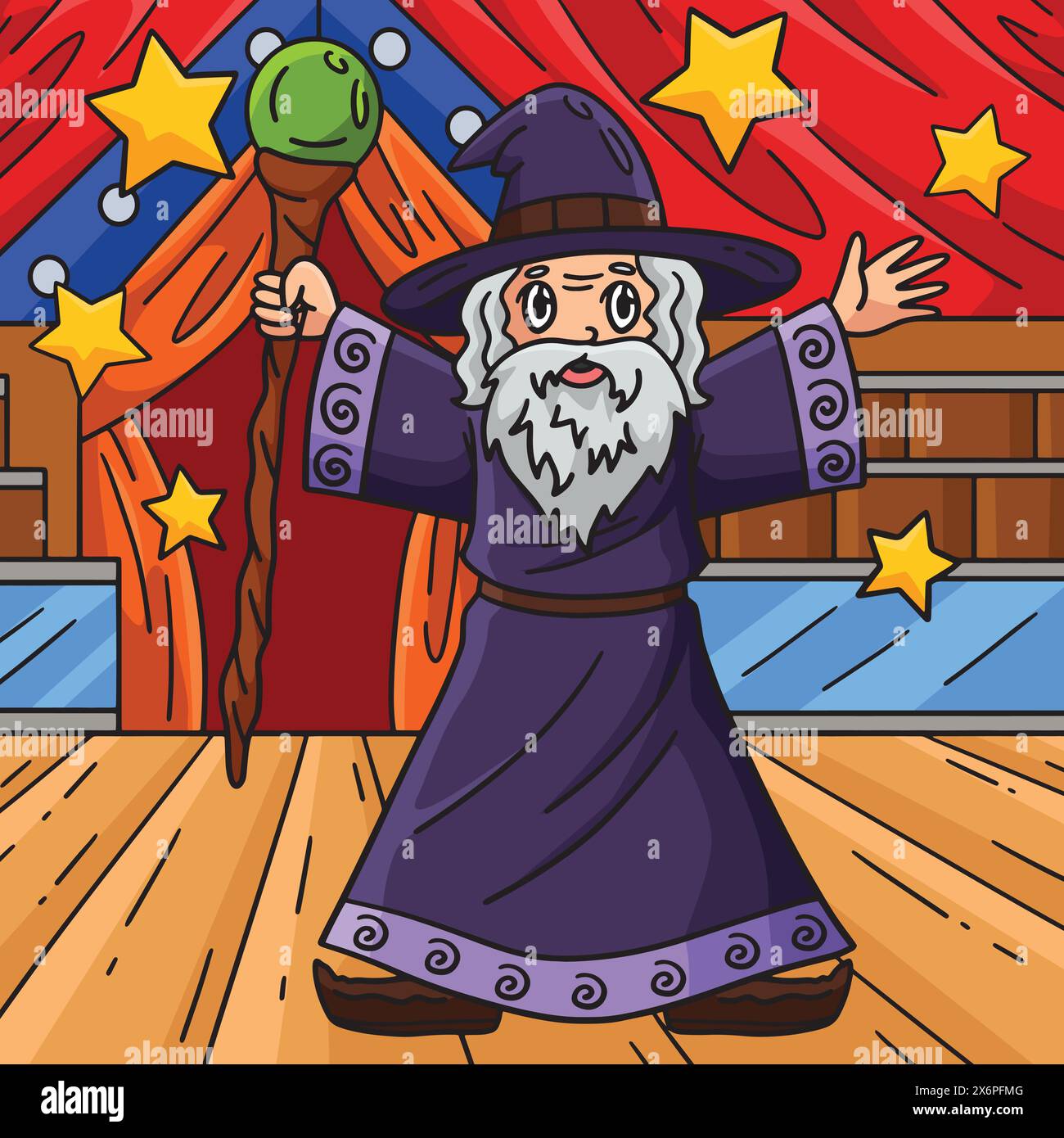 Circus Wizard Spreading Stars Colored Cartoon Stock Vector Image & Art ...