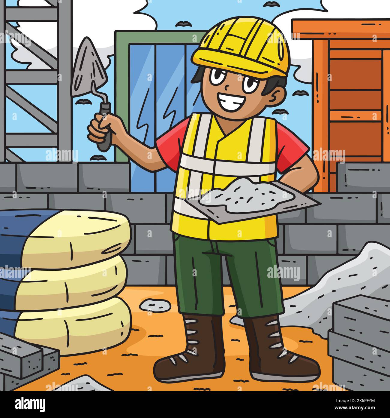 Construction Worker with a Plaster Colored Cartoon Stock Vector Image ...