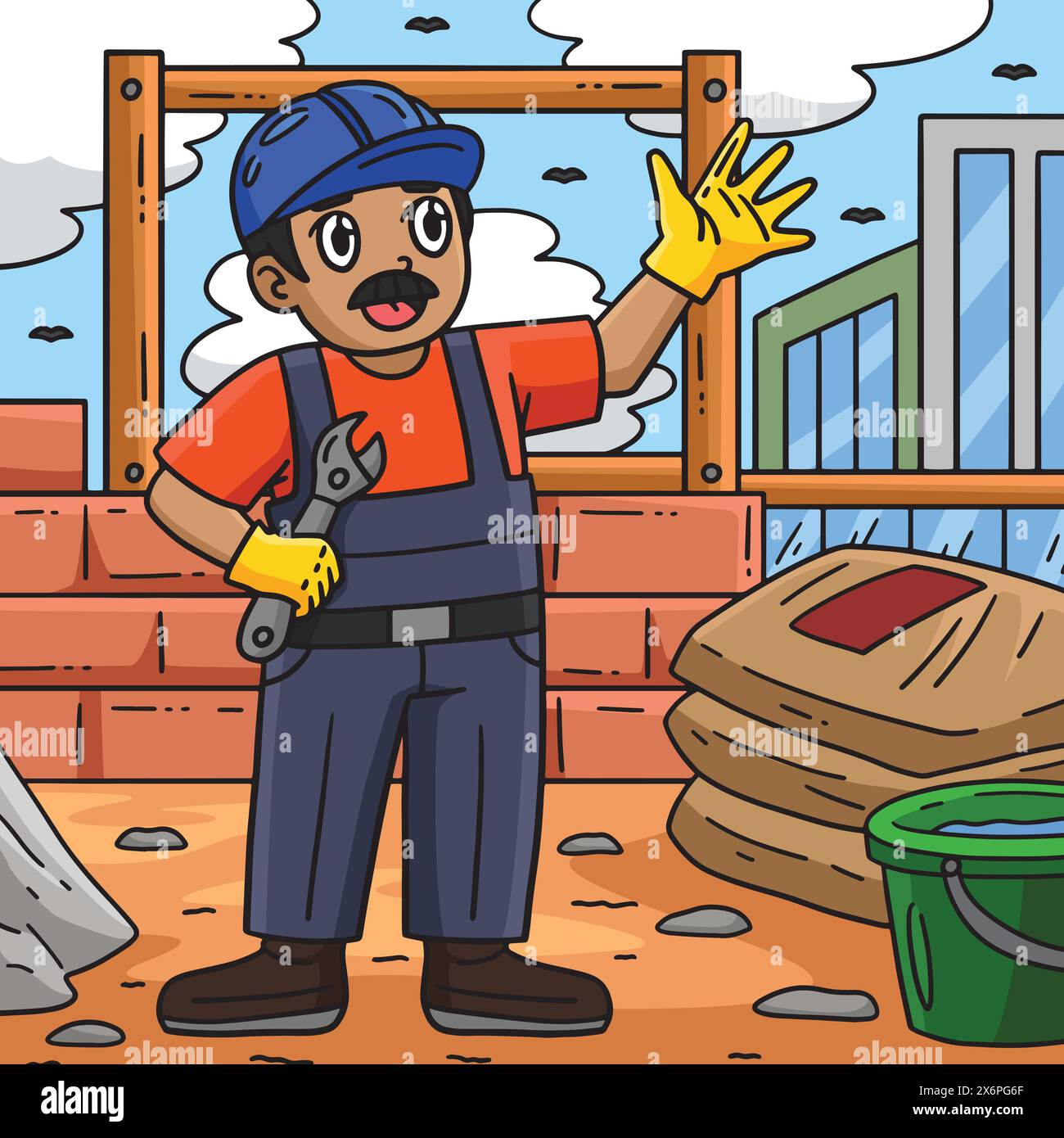 Construction Worker Colored Cartoon Illustration Stock Vector Image ...