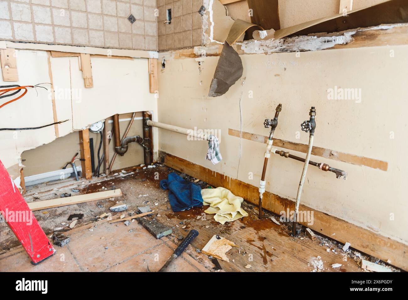 The water problem with kitchen pipe in house Stock Photo - Alamy