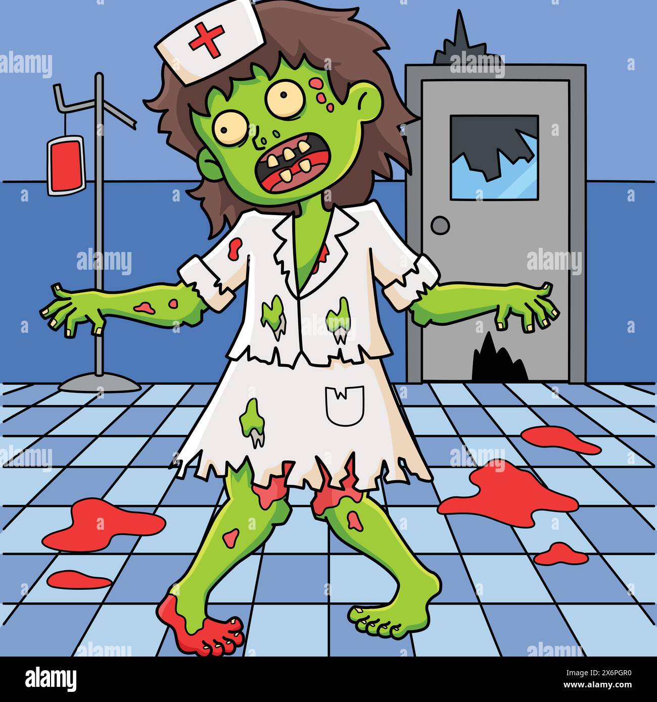 Zombie Nurse Colored Cartoon Illustration Stock Vector Image & Art - Alamy